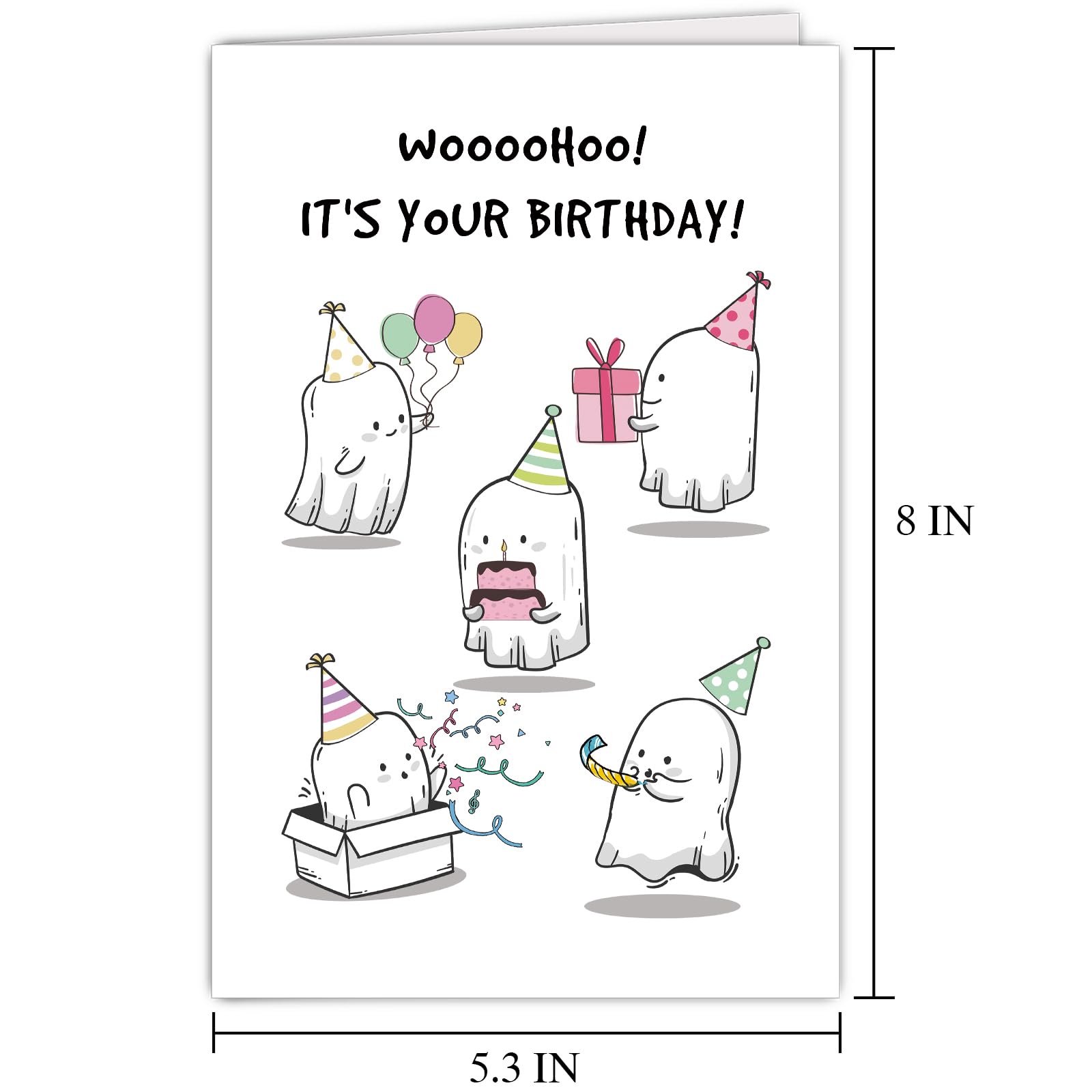 Cute Ghosts Birthday Card for Men Women, Funny Halloween Birthday Card for Friends, Humorous Cartoon Birthday Card for Him Her