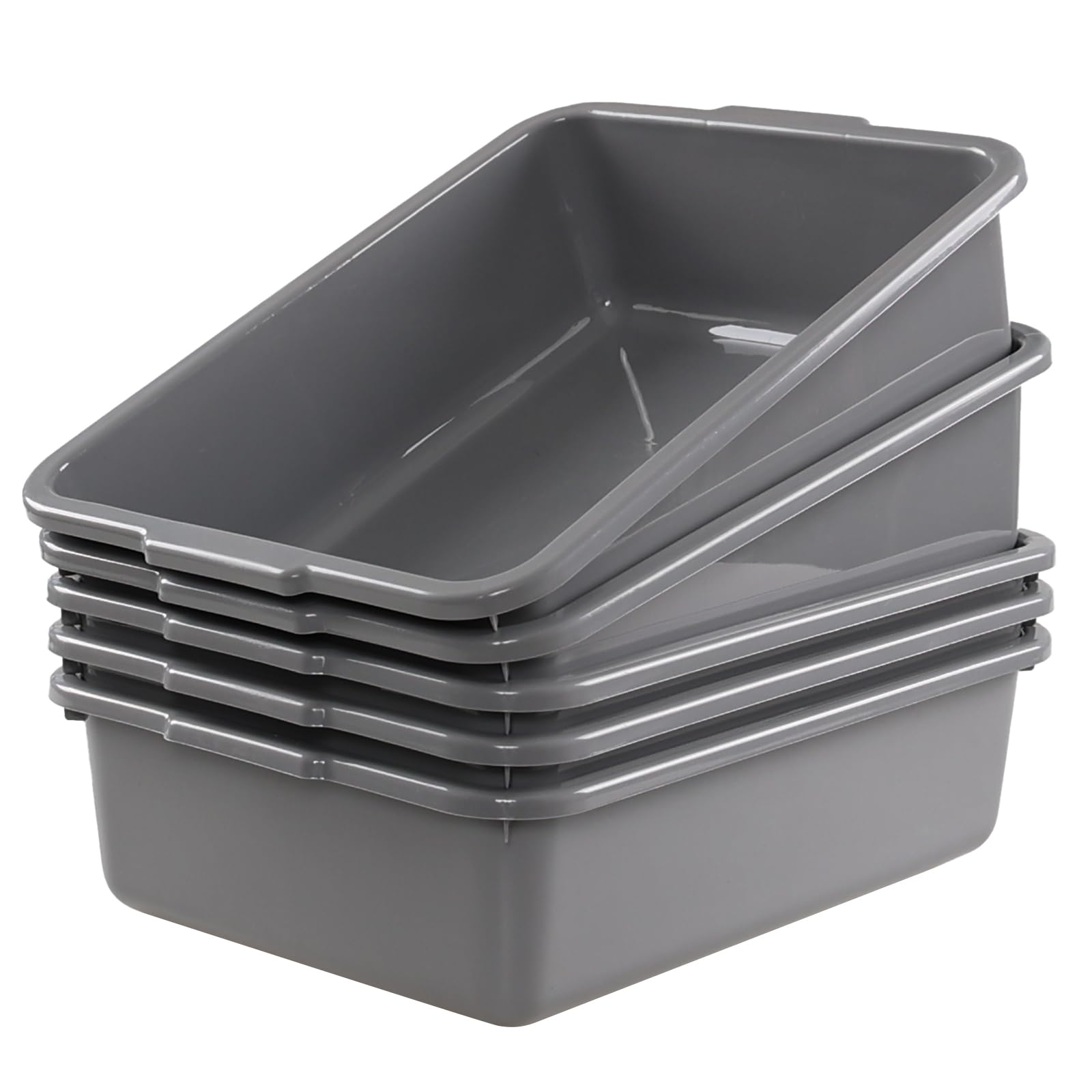 Rinboat 8 L Gray Plastic Bus Tub, Commercial Plastic Bus Box, 5 Packs