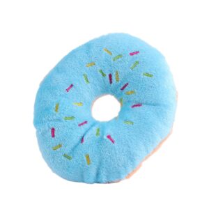 1pcs donut dog chew toy soft plush donut sound toy cute pet bite squeaker sound puppy dog plush chewing toy pet supply for puppy(blue)