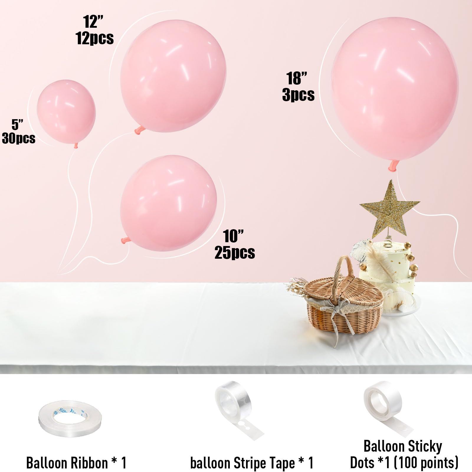 Pink Balloons Double Stuffed, Pastel Pink Balloon Garland Light Pink Balloons Different Sizes 18/12/10/5 Inch Baby Pink Balloon Arch Kit for Birthday Baby Shower Gender Reveal Bridal Party Decorations