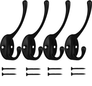 kruodop 4pcs coat hooks wall hooks for hanging heavy duty, wall mounted black towel hooks, metal single coat hanger with screws cup retro for coats, handbags, towels