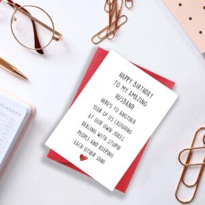 Longkado Sweet Happy Birthday Day Card for Amazing Husband, Humorous Birthday Card for Him from Wife, Another Year Bday Card as A Gift