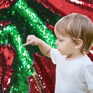 Sequin Fabric Sensory Wall 5mm High Density Reversible Sequin Fabric for Kids Fabric by The Yard Christmas Colors（1 yd, Red to Green