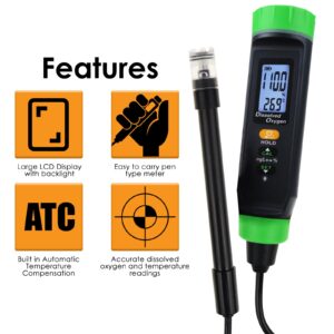 Digital Rechargeable Dissolved Oxygen Meter | Precise DO Tester w/Self-Floating Probe, Long Cable, LCD & Eco-Friendly Battery | Ideal for Fish Tanks, Hydroponic & More