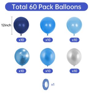 Blue Balloons 60 Packs 12 Inches Navy Blue Metallic Blue Balloons Baby Light Blue Balloons and Confetti Helium Balloons Birthday Decoration, Bridal Shower, Wedding, Baby Shower Boys Men Graduation