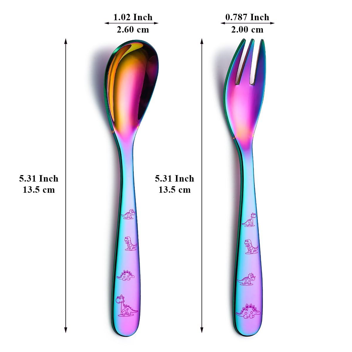 Evanda Rainbow Toddler Utensils, Rainbow Titanium Coated 6 Pieces Stainless Steel Toddler silverware set, Kids Utensils Forks and Spoons, Mirror Polished Smooth Round Tableware and Dishwasher Safe