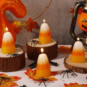 mtlee 6 pcs fall candles thanksgiving candy corn colored votive candles unscented taper pillar candy corn shape candles bulk for autumn home wedding harvest party, yellow orange and white