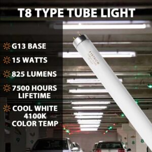 18 Inch F15T8/CW T8 15W Fluorescent Light Bulb Cool White Compatible for Philips GE F15T8/SP41 Replacement Bulb G13 Base 6 Count