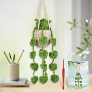 kdafio crochet kit for beginners, hanging potted plants crochet starter kit with step-by-step instructions and video tutorials complete crochet kit for beginners decoration (green apple plants)