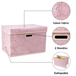 Fassave Foldable Storage Bins with Lids, 2 Packs Fabric Storage Container Basket Cube with Handles for Office, Bedroom, Closet (Medium-2 Pack, Pink Pattern)