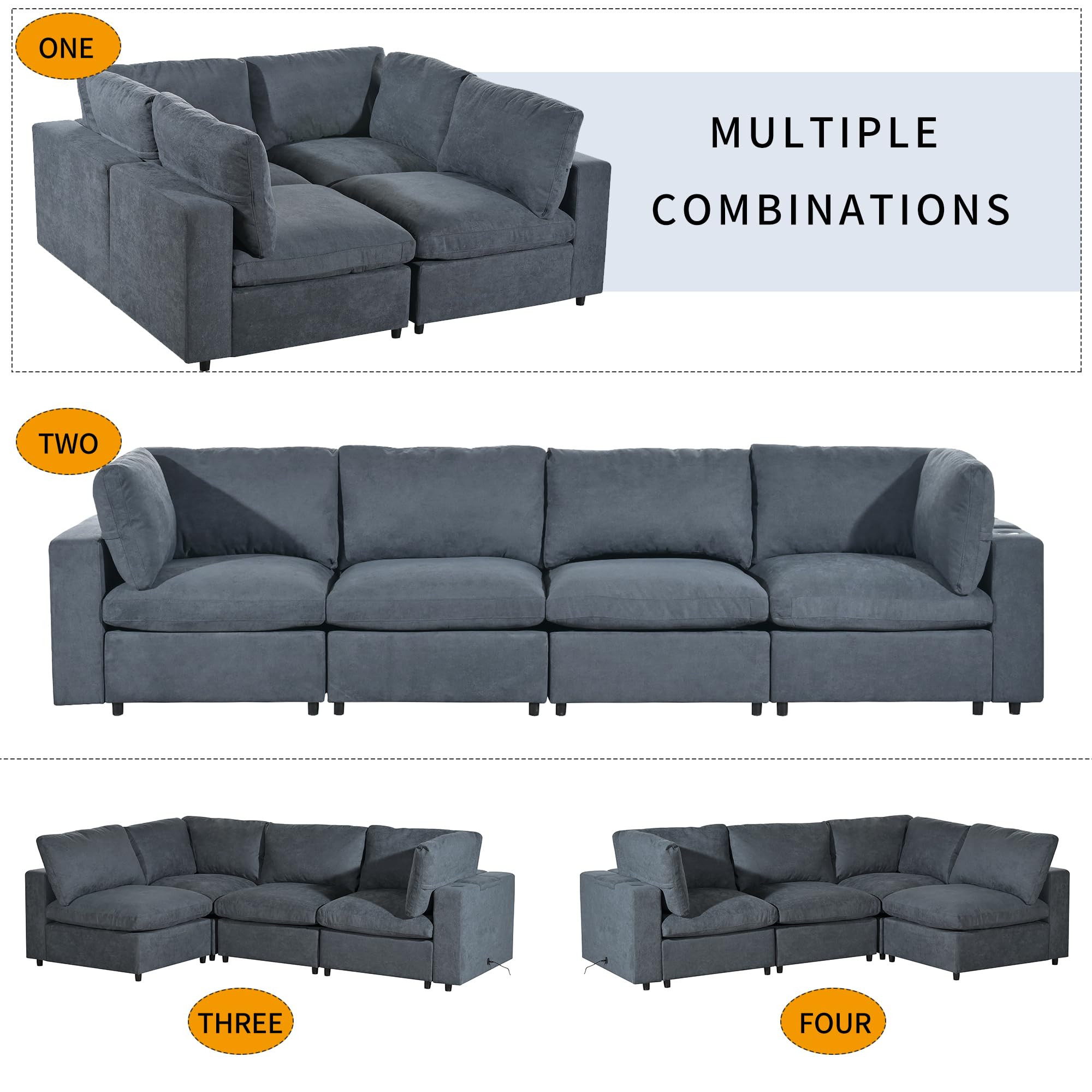 DREAMODERN Modular Sofa Sectional Couch for Living Room, Futon Sofa Upholstered Reversible Couch for Apartment - Grey