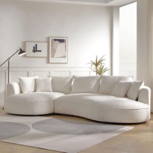 williamspace 124.8" modern curved sofa couch, upholstery boucle sofa couch with pillows, left hand facing sectional boucle fabric couch for living room (left-facing,light cream)