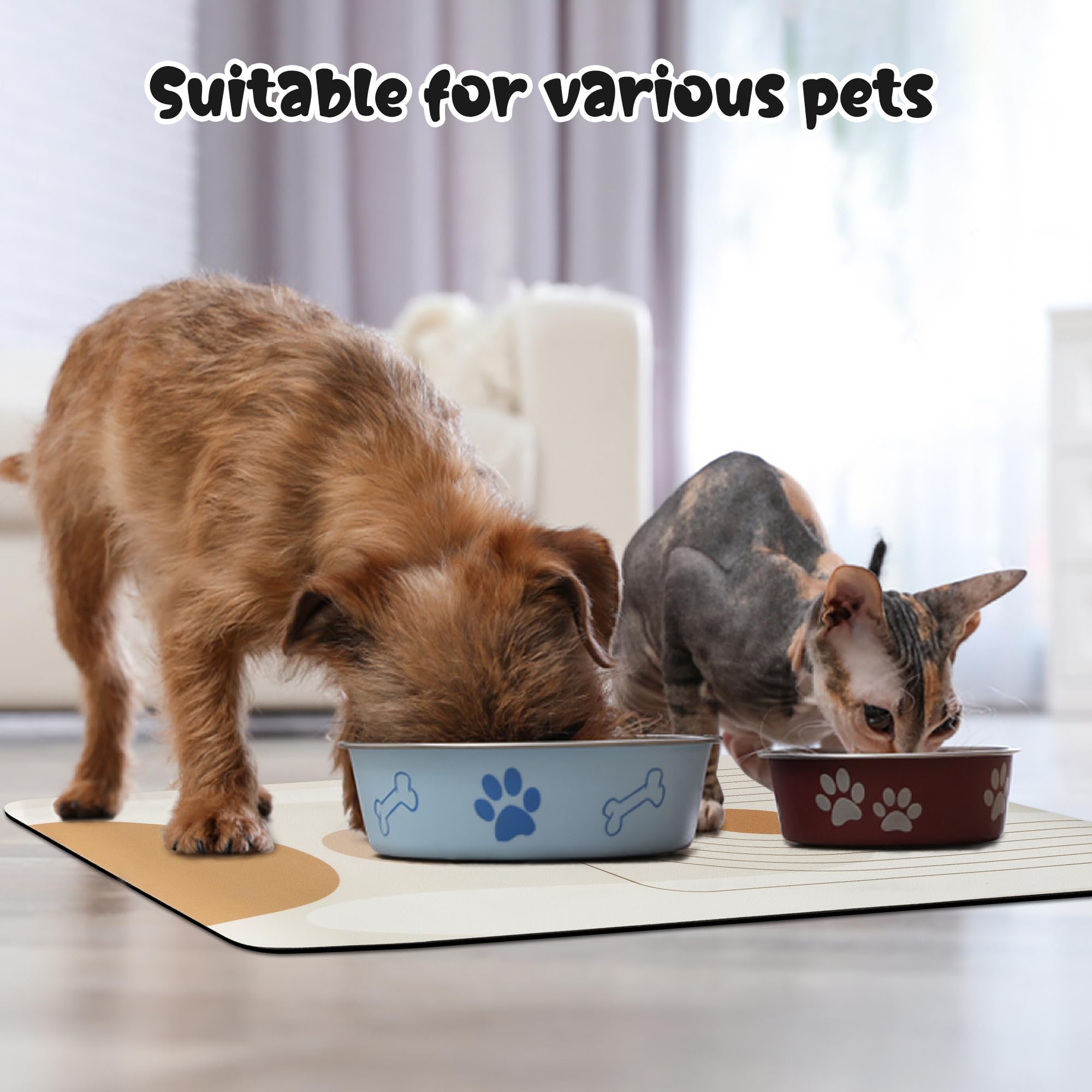 GROBRO7 Absorbent Pet Feeding Mat Non Slip Dog Mat for Food and Water Bowl Boho Style Pattern No Stain Easy Clean Watering Dispenser Pad Washable Quick Dry Cat Mat Puppy Pet Supplies 15.7 x 23.6 in