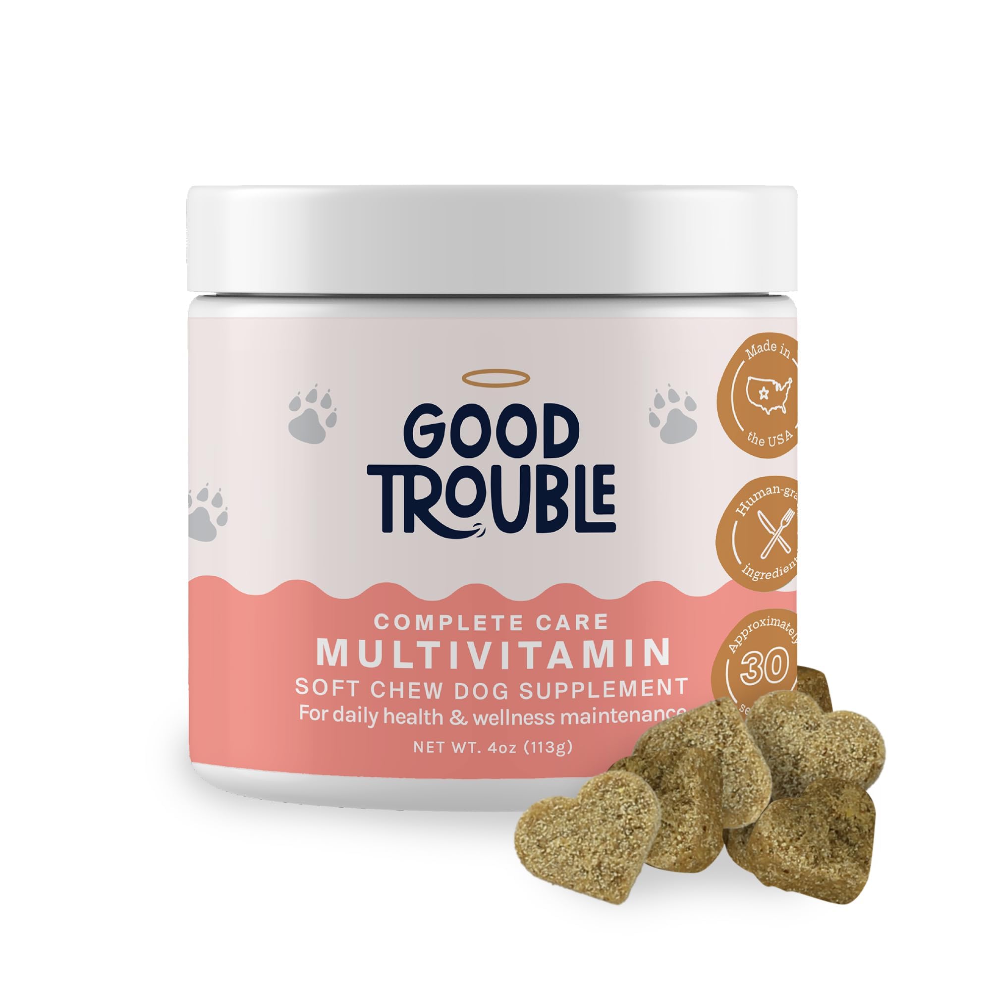 Good Trouble Pets Complete Care Dog Multivitamin, Ashwagandha, Biotin, Yucca, Glucosamine Chondroitin, Probiotics, Omega Fish Oil - Dog Supplements & Vitamins for Joint, Heart, and Immune Health