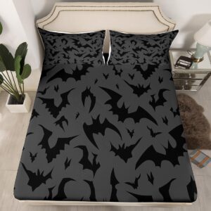 Homewish Bats Pattern Bed Sheet Set Kids Night Sheets Set 4pc Bats Microfiber Soft Bedding Set,1 Flat Sheet,1 Deep Pocket Fitted Sheet,2 Pillow Cases（King Size）