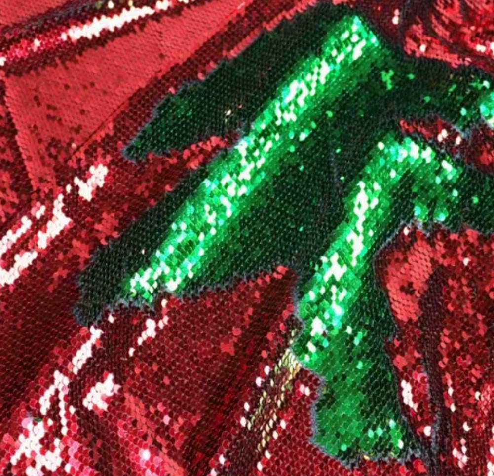 Sequin Fabric Sensory Wall 5mm High Density Reversible Sequin Fabric for Kids Fabric by The Yard Christmas Colors（1 yd, Red to Green