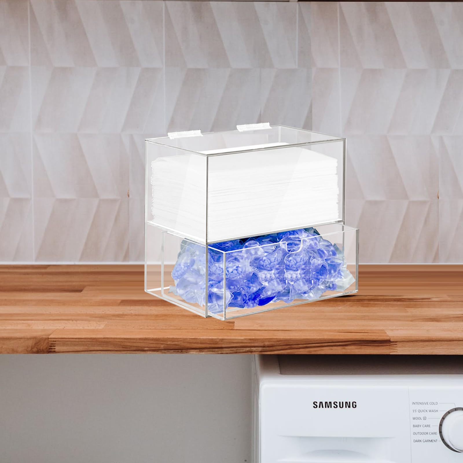 Dryer Sheet Holder, Laundry Detergent Sheets Dispenser and Dryer Sheet Dispenser, Acrylic Dryer Sheet Container Box for Laundry Room Organization, applicable to earth breeze,sheet laundry club