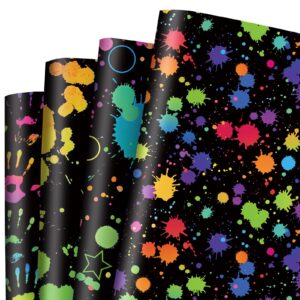 anydesign 12 sheet colorful wrapping paper 4 design black neon art packaging paper folded flat diy art craft paper for glow party birthday party baby shower diy gift wrap, 19.7 x 27.6 inch