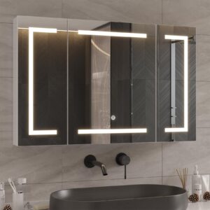 dictac medicine cabinets with mirrors and led lights 39.4''x23.6'' wall bathroom mirror with storage and charging station wall mounted 3 doors mirror medicine cabinet organizer with storage,white