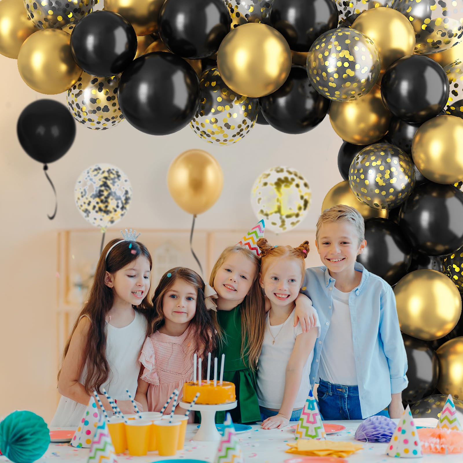 Black and Gold Balloons 60pcs 12 Inches with Black Gold Confetti Balloons, Metallic Gold and Black Birthday Balloons with Ribbons for Wedding, Baby Shower, Graduation Black Gold Party Decorations