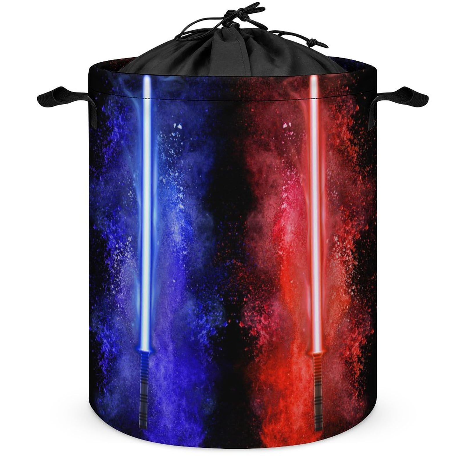 Abstract Blue Lightsaber Foldable Laundry Basket Cool Boys Red Burning Lightsaber Paint Style for Bedroom Laundry Room Closet Bathroom One Size