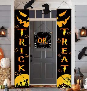 halloween decorations outdoor, halloween door decorations, halloween porch decorations trick or treat sign front porch decor banners for outside hocus pocus front door decorations outside…