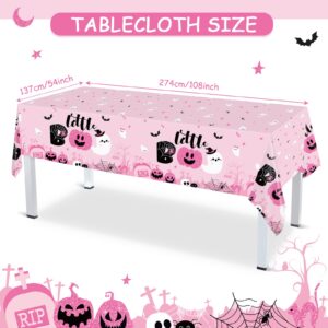 Geyee 173 Pcs Pink Halloween Party Supplies Serves 24 Include Pink Halloween Birthday Tablecloth Pumpkin Ghost Little Boo Banner Pink Halloween Plates Napkins Tableware Set for Halloween Baby Shower