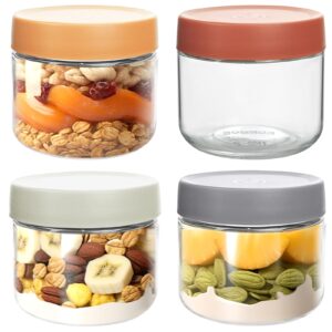 4 pack 10oz thick glass jar with lid for overnight oats,reusable leak proof wide mouth mason jar perfect for overnight oats fruit salad dressing snacks cereal sauce beans condiment,dishwasher safe