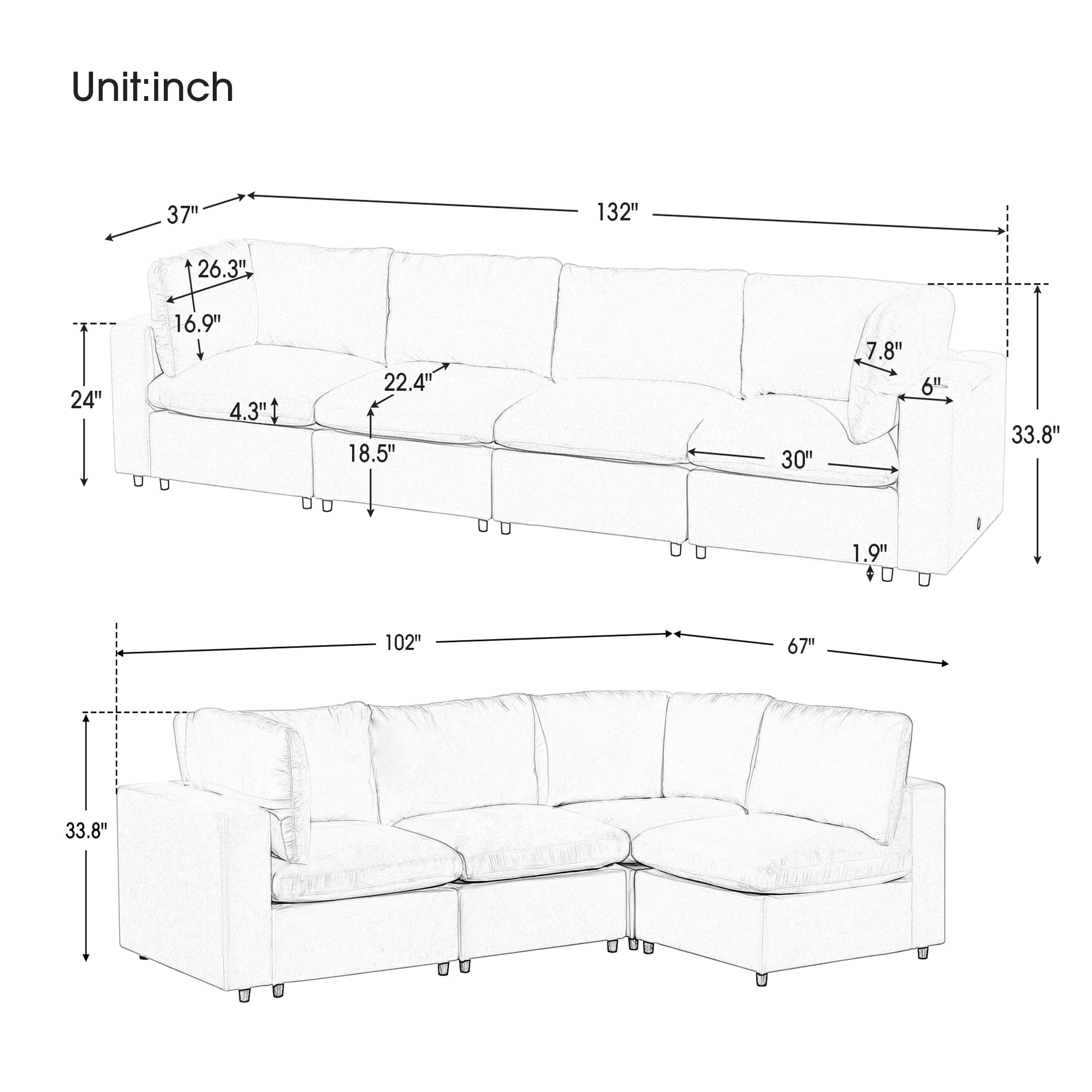 DREAMODERN Modular Sofa Sectional Couch for Living Room, Futon Sofa Upholstered Reversible Couch for Apartment - Beige