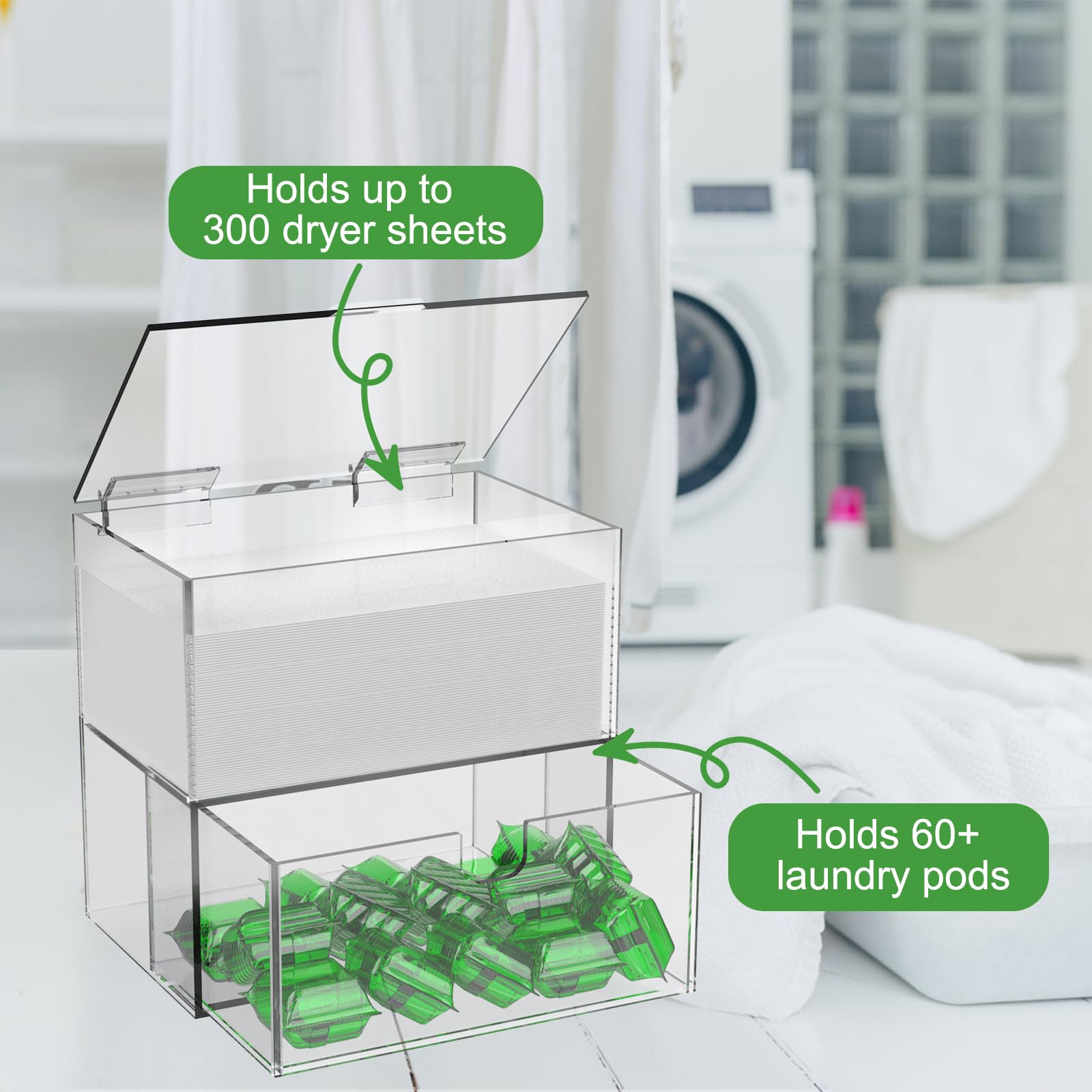 Dryer Sheet Holder, Laundry Detergent Sheets Dispenser and Dryer Sheet Dispenser, Acrylic Dryer Sheet Container Box for Laundry Room Organization, applicable to earth breeze,sheet laundry club