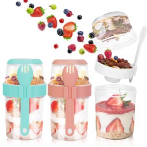 multioutools overnight oats containers with lids, 3 pack 29 oz breakfast on the go cups, take and go yogurt container with spoon for travel, gym, office