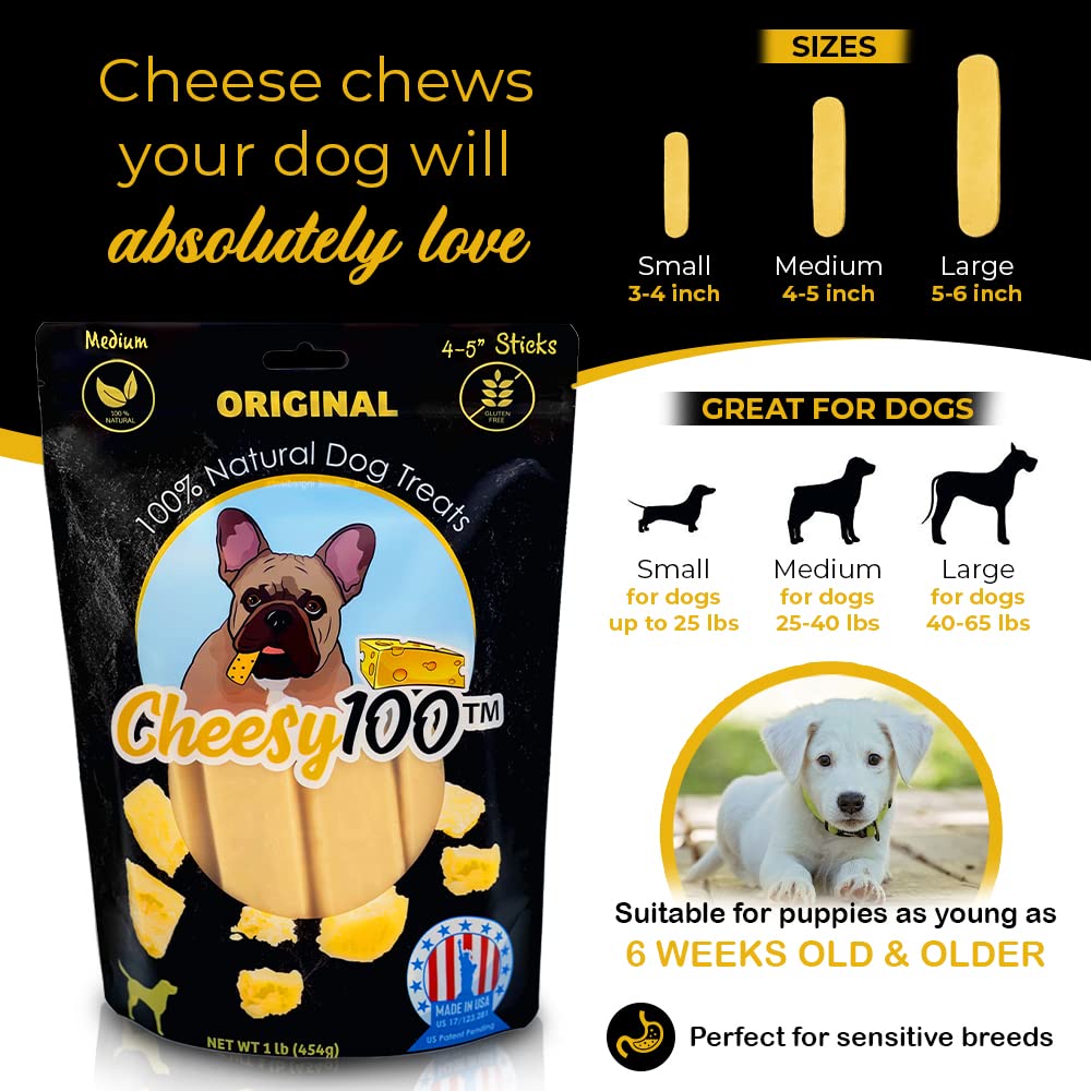 Cheesy100 Probiotic Cheese Dog Chews|US-Crafted for Puppies & Medium Dogs| 6oz (3pcs)|Natural Alternative to Himalayan Dog Chews & Yak Chews|Salt-Free|Tastier Than Yak Cheese Himalayan Dog Chews