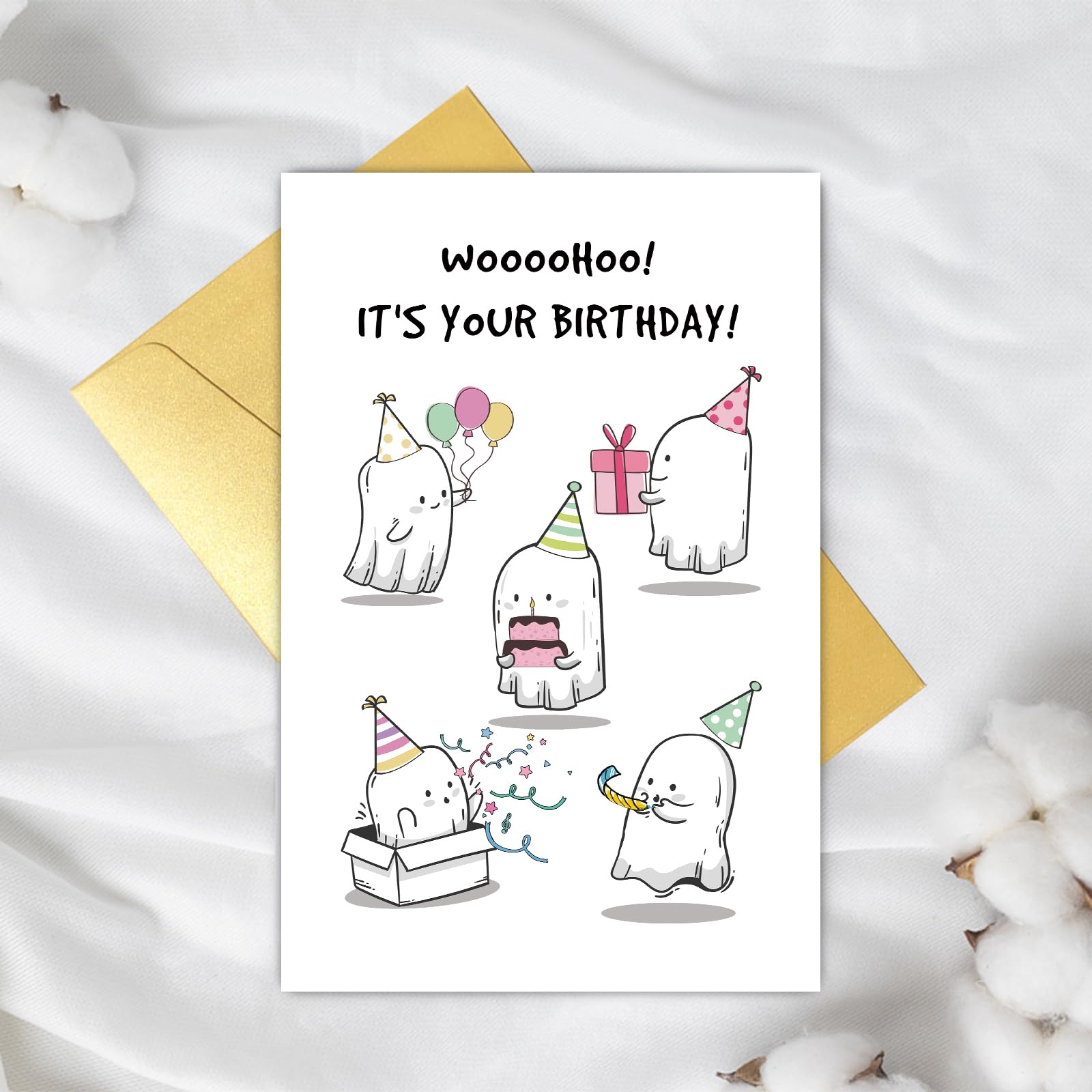 Cute Ghosts Birthday Card for Men Women, Funny Halloween Birthday Card for Friends, Humorous Cartoon Birthday Card for Him Her