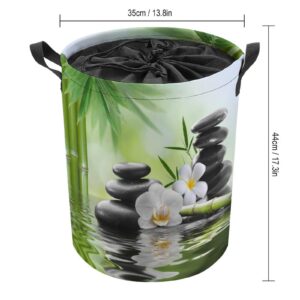 Zen Spring Garden Foldable Waterproof Laundry Basket Japanese Style Spa Black Stone White Flower Green Bamboo Print for Blanket Toys Dirty Clothes in Living Room Bathroom Bedroom One Size