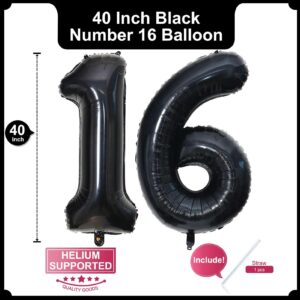 40 Inch Black 16 Number Balloon 61 Large Size Jumbo Digit Mylar Foil Helium Black Balloons for 16th 61st Birthday Party Celebration Decorations Graduations Anniversary Supplies