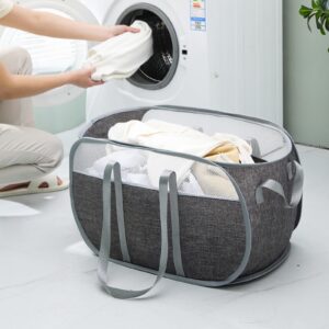 Pop-Up Laundry Basket，collapsible Mesh Laundry Hamper– With Extended Shoulder Straps, Sturdy Handles, and Premium Cationic Fabric (gray)…