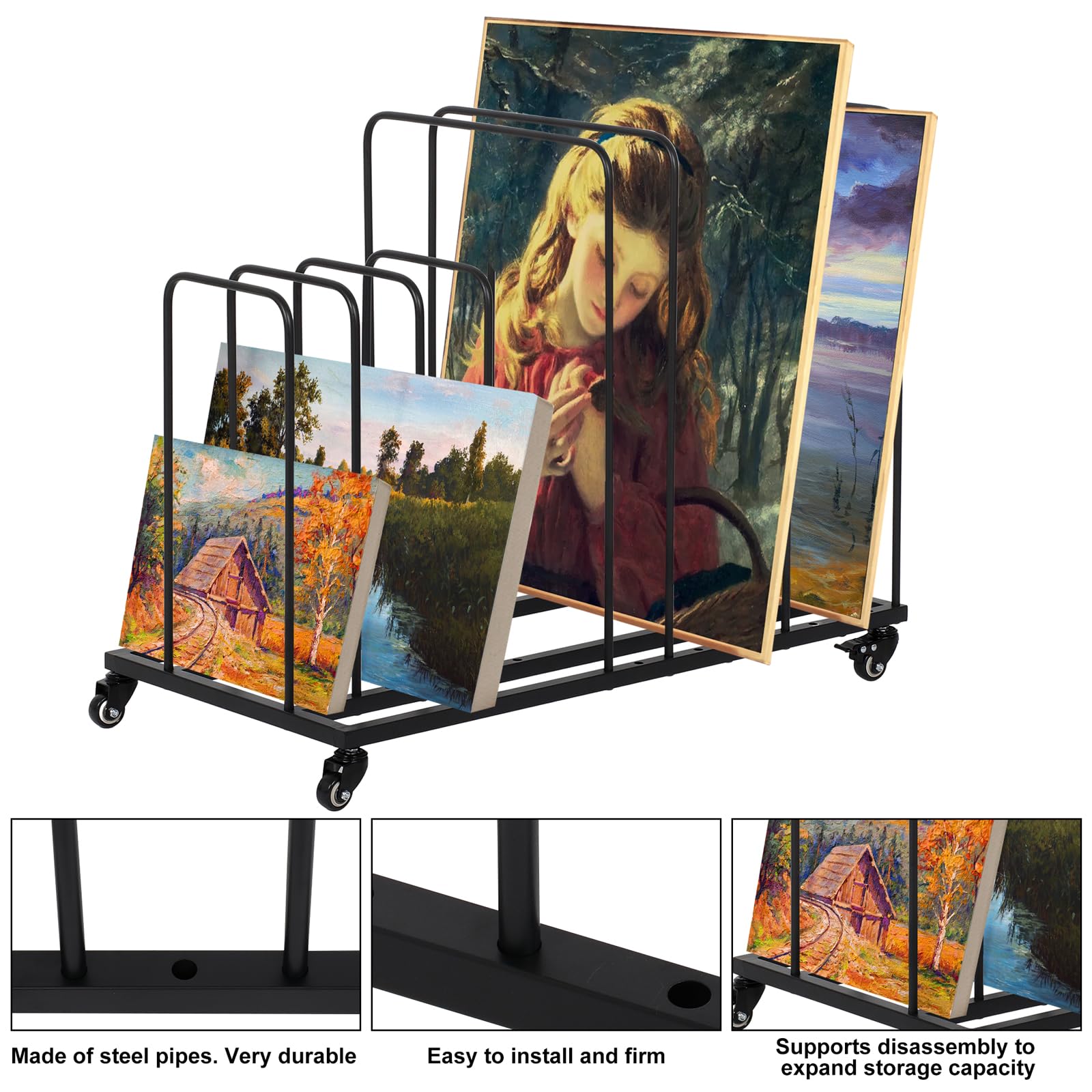 ikare Art Canvas Storage Rack, Art Drying Painting Rack with Wheels, Adjustable Art Storage Easel Display Stands for Canvas Boards, Panel, Crafts Drying & Print Racks, Frame