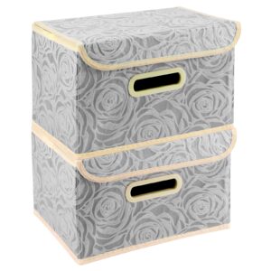 fassave foldable storage bins with lids, 2 packs fabric storage container basket cube with handles for office, bedroom, closet (small-2 pack, gray pattern)