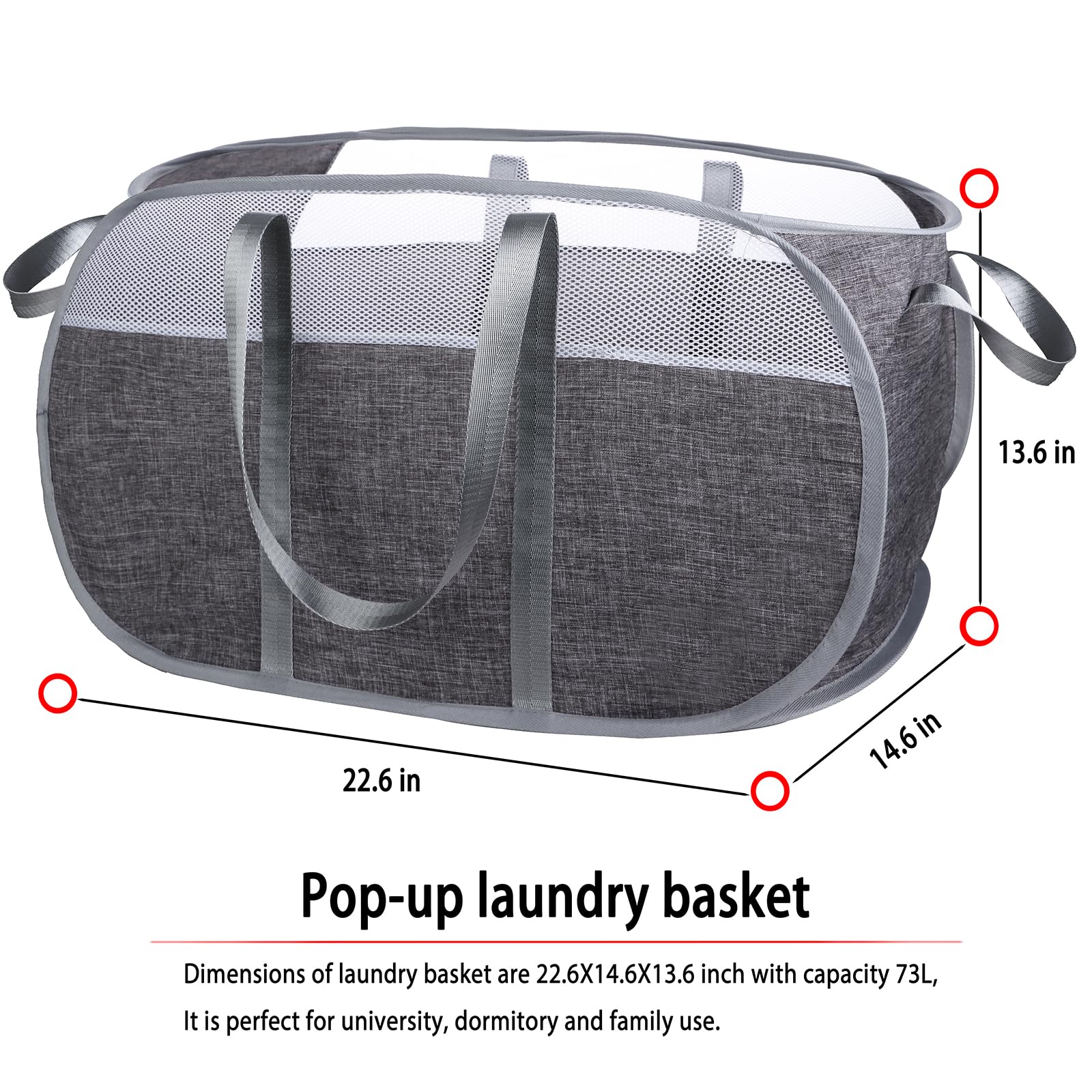 Pop-Up Laundry Basket，collapsible Mesh Laundry Hamper– With Extended Shoulder Straps, Sturdy Handles, and Premium Cationic Fabric (gray)…