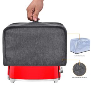 Toaster Cover with 2 Pockets,Can hold Jam Spreader Knife & Toaster Tongs, Toaster Appliance Cover with Top handle,Dust and Fingerprint Protection, Machine Washable (2 Slice, Grey)