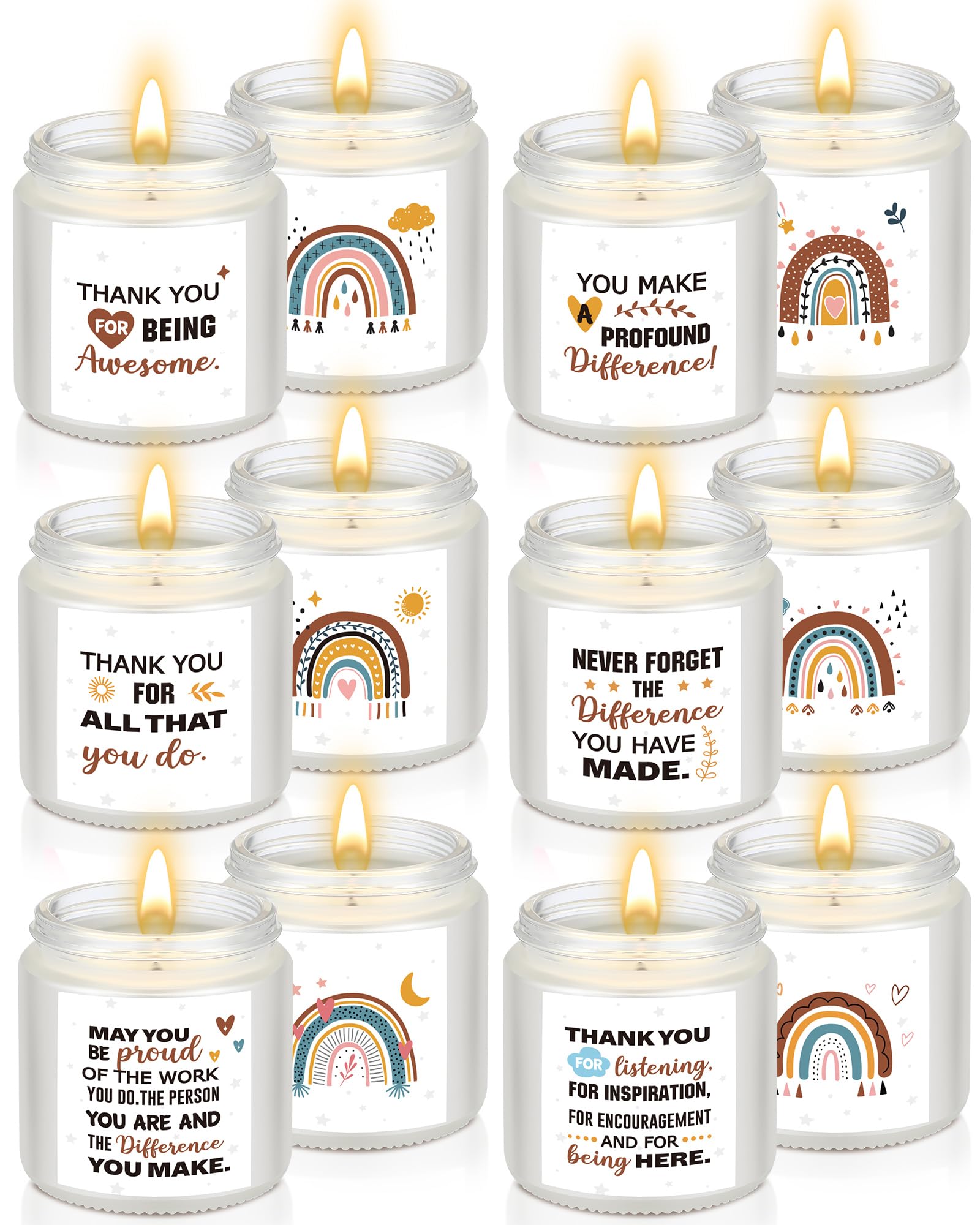 MTLEE 6 Pcs Employee Appreciation Candles Gifts Bulk 3.5 oz Thank You Candle Set Inspirational Motivational Boho Rainbow Aromatherapy Scented Jar Candles for Women Coworker Teamworker Teacher