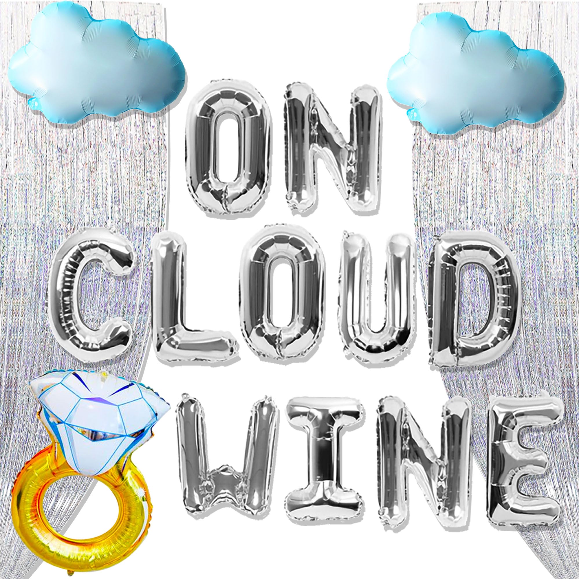 LaVenty On Cloud Wine Balloon Banner Bubbly Bar Banner Mimosa Bar Decorations Vino Bachelorette Party Bridal Shower