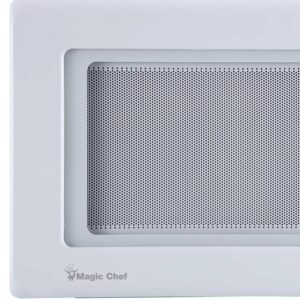 Magic Chef 0.9 Cubic Feet 900 Watt Stainless Countertop Microwave Oven for Compact Spaces with 6 Pre Programmed Cooking Modes, White