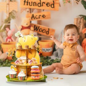 Z1juce Winnie Dessert Holder 3 Tier Winnie Party Dessert Holder Winnie Theme Cardboard Cake Stand for Birthday Party Decorations Winnie Cupcake Display for Boys Girls Birthday Party Supplies