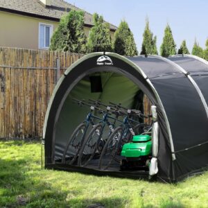 Happy Travel Bike Storage Tent Shed,Large Outdoor Waterproof Bicycle Covers Shelter with Window for 2/4/6/8 Bikes,Oversized Outside Portable Sheds for Lawn Mower,Garden Tools (Black)