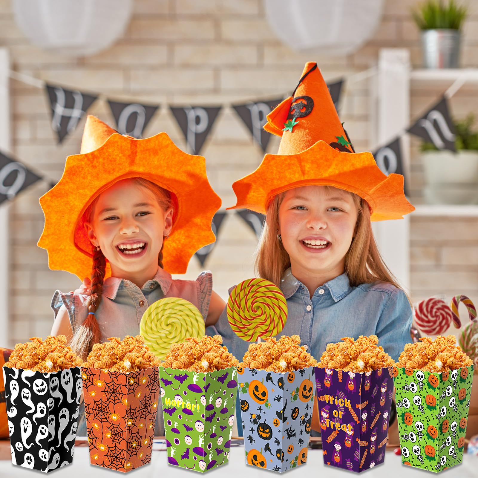 Roshtia 24 Pcs Halloween Theme Party Popcorn Favor Boxes in 6 Designs Trick or Treating Snack Treat Box Candy Cookie Container Event Party Favor Supplies, Halloween Snacks (Figure)