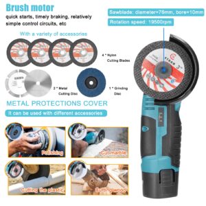 Angle Grinder Tool, Geevorks Mini Angle Grinder Cordless 12V 19500RPM with 2PCS 2000mAh Battery, Nylon Cutting Blade-s/Grinding Disc/Metal Cutting Disc