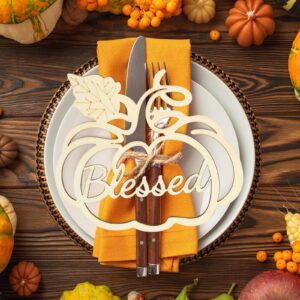 12 pcs thanksgiving pumpkin wooden plate decor grateful wood cutouts fall autumn thankful blessed favour gather party place card table settings signs for farmhouse dining table holiday harvest