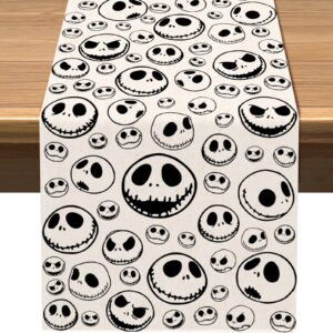 vohado nightmare before christmas table runner jack skellington birthday party decorations halloween sugar dining room home kitchen decor (white, 13" x 72")