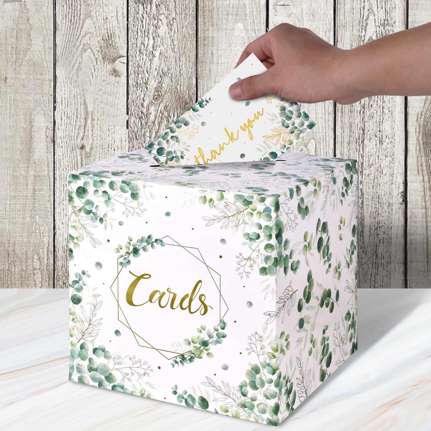 Gatherfun Sage Greenery Bridal Shower Card Box,Wedding Cards Box and Baptism Envelope Box for Wedding Gift Baby or Bridal Shower Party Favors Decorations Party Supplies